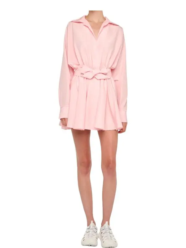 Norma Kamali Oversized Shirt Flared Mini Dress With Waist Belt - Ballet Powder