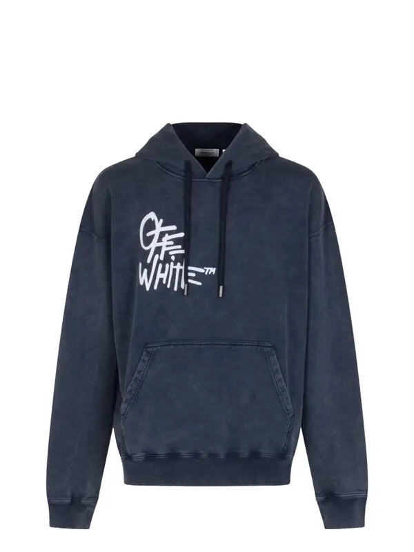 Off-White Drawstring Hooded Long-sleeve Hoodie - Black