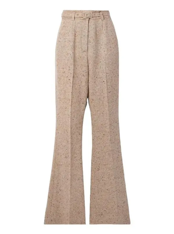 Gabriela Hearst Belted Flared Wool And Cashmere-blend Pants - Nude