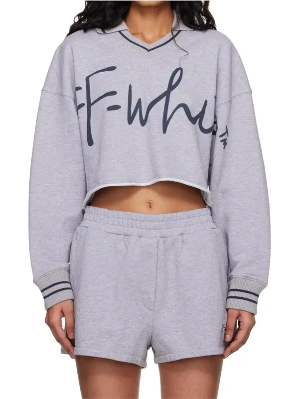 Off-White Logo Print V-neck Cropped Sweatshirt - Grey