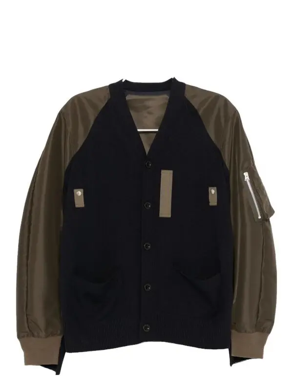Sacai V-neck Paneled Cardigan - Black