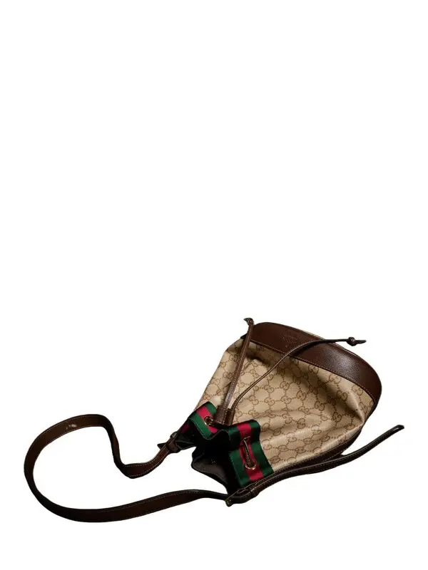 Gucci Small Bucket Bag In Gg Coated Canvas With Leather Trim - Sand And Dark Brown