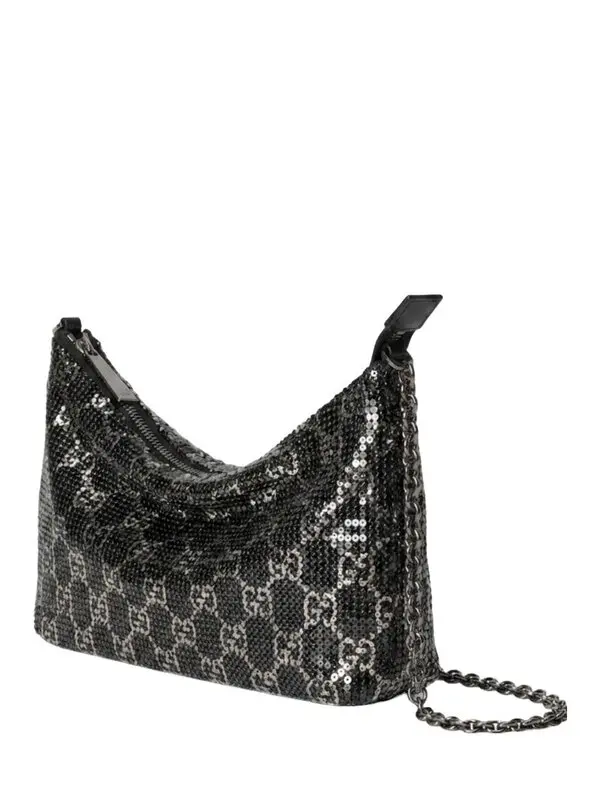 Gucci Metallic Evening Bag With Charm - Black/silver