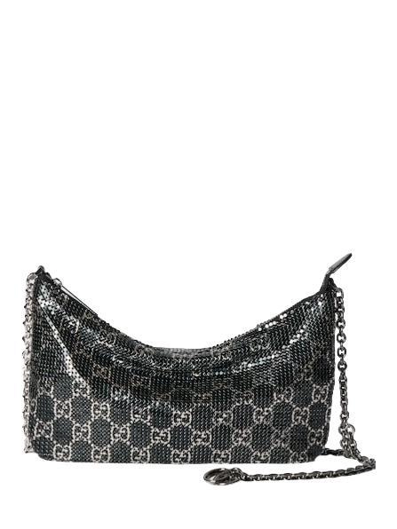 Gucci Metallic Evening Bag With Charm - Black/silver