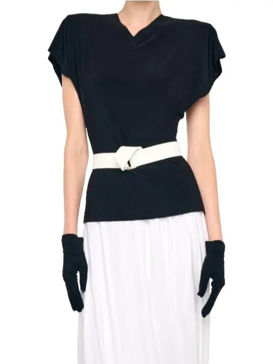 Norma Kamali Cap Sleeve Shoulder Pad Top - Black