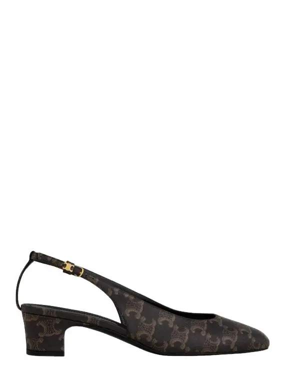 Celine Triomphe Coated Fabric Slingback Pumps - Black/brown