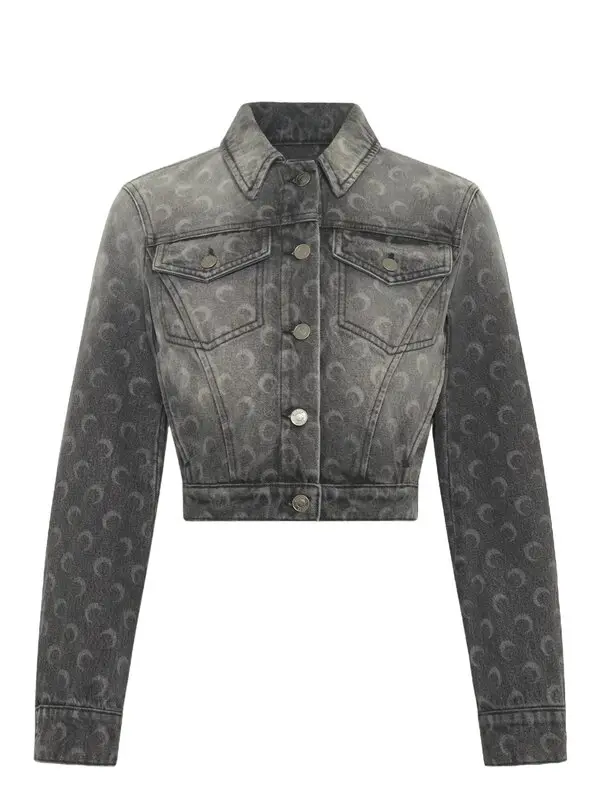MARINE SERRE Moon Pattern Denim Cropped Jacket - Black