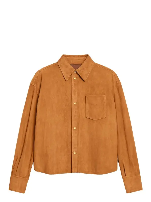 Celine Suede Shirt With Lapels And Pocket - Cinnamon