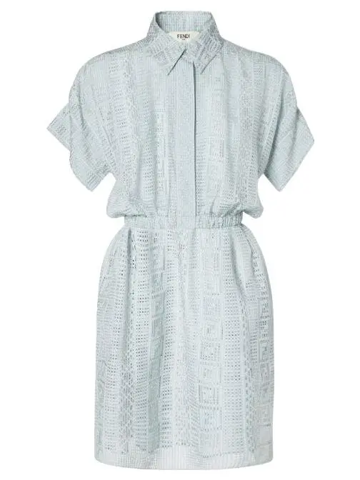 Fendi Pequin Burnout Shirt Dress - Light Blue