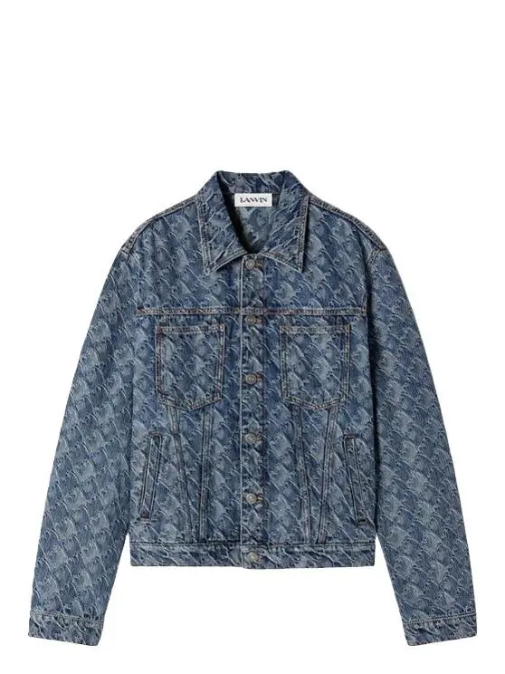 LANVIN Patterned Logo Patch Denim Jacket - Blue