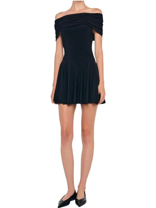 Norma Kamali Off-the-shoulder Cowl Hooded Pickleball Dress - Black