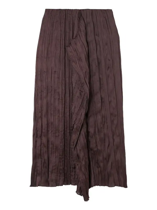 Staud Mai Draped Pleated Satin Midi Skirt - Brown