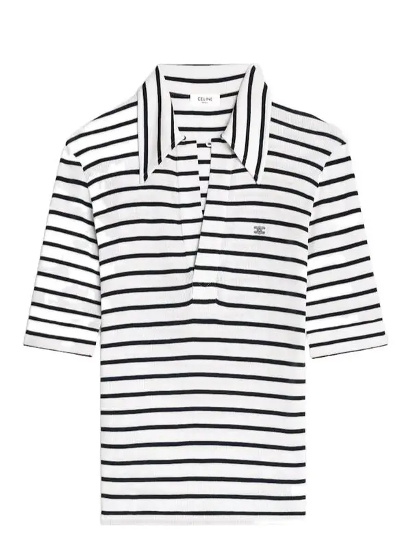 Celine Striped Silk Jersey Polo Shirt - Grey/black