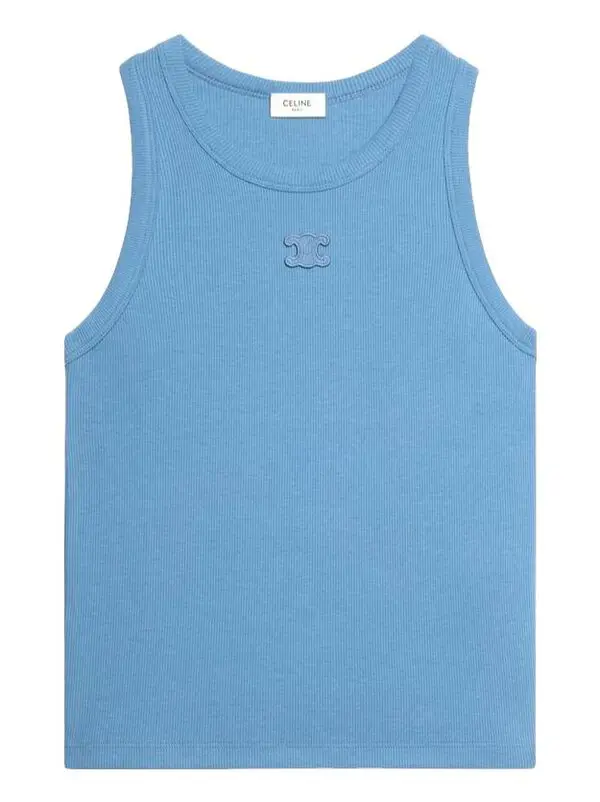 Celine Triomphe Ribbed Cotton Silk Tank Top - Milky Blue