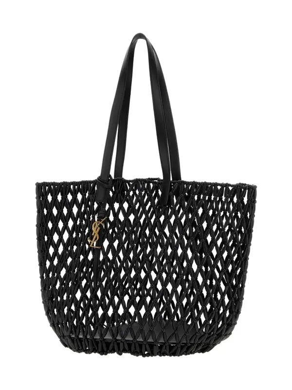 Saint Laurent Panier Beaded Logo Plaque Tote Bag - Black