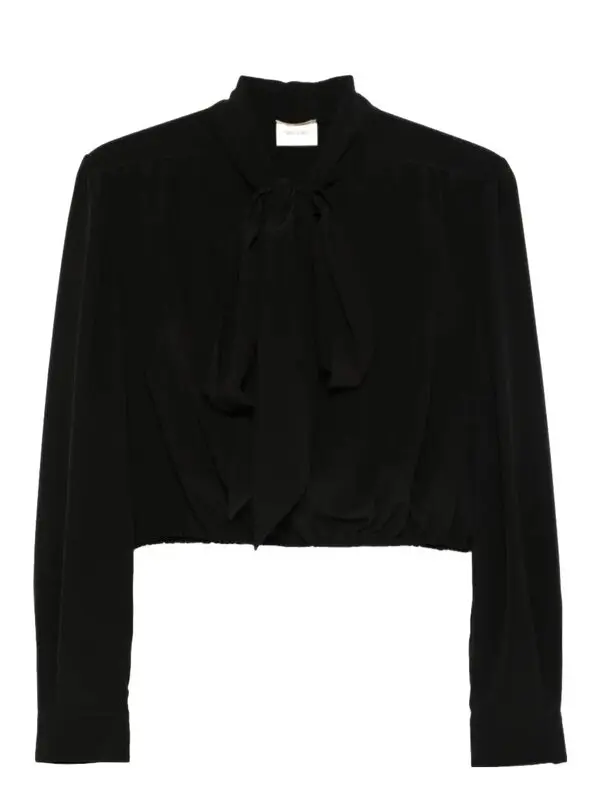 Saint Laurent Tie Neck Long Sleeve Blouse - Black