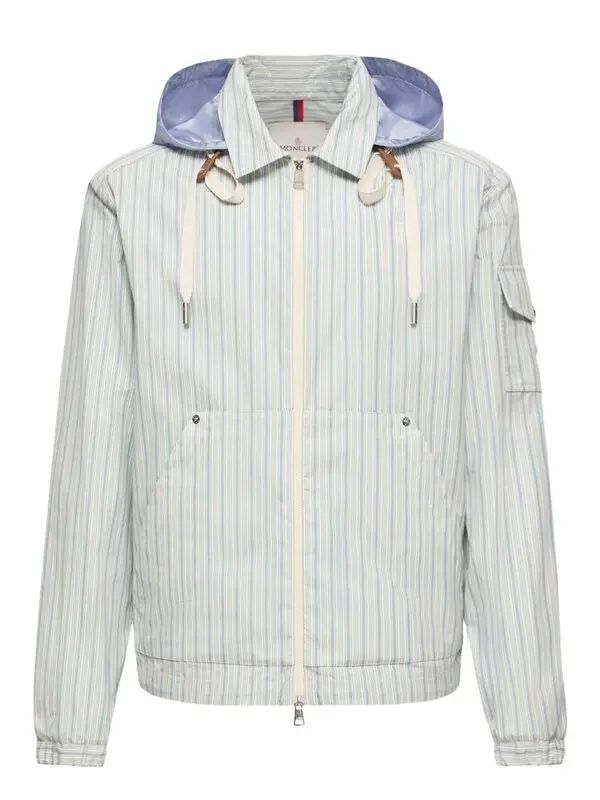 Moncler Striped Poplin Shirt Jacket With Zip Closure - Light Blue