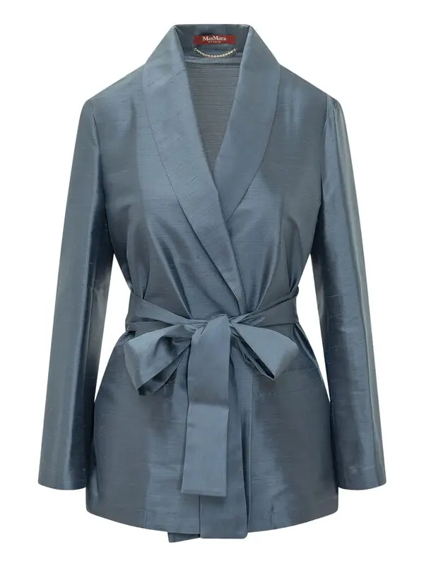 Max Mara Belted Silk Blazer - Gray