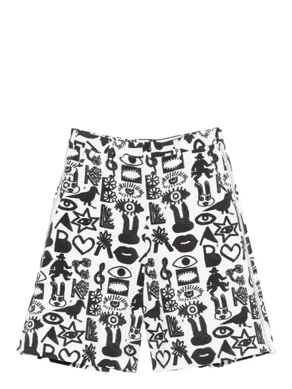Comme Des Garçons Belt Loop Shorts With Graphic Print - White
