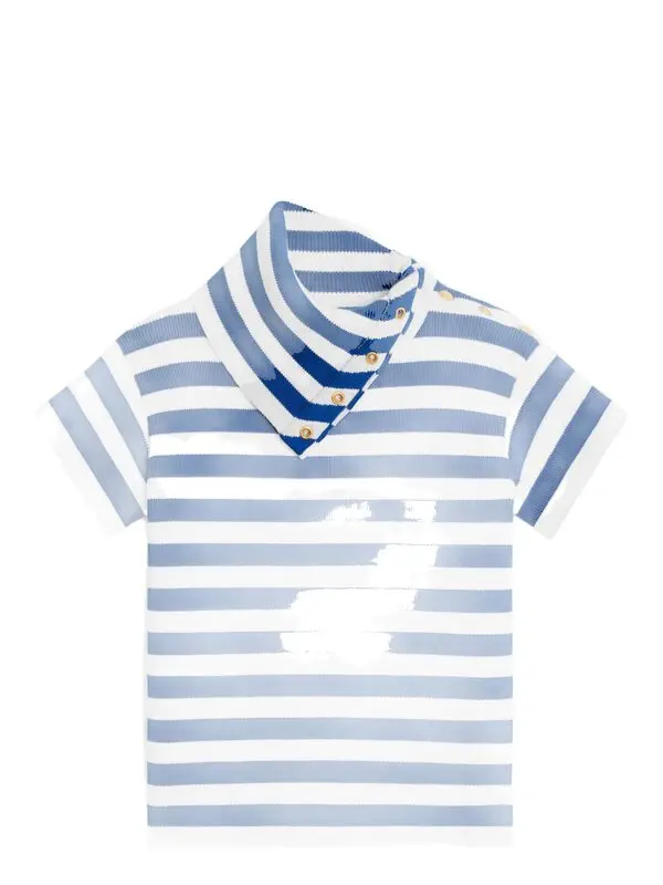 Celine High Neck Cotton Top - White/royal Blue