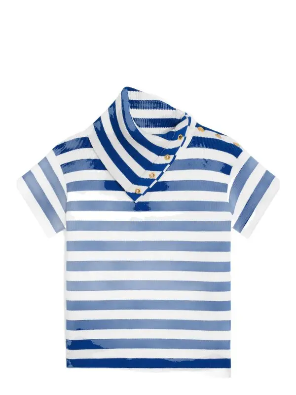 Celine High Neck Cotton Top - White/royal Blue