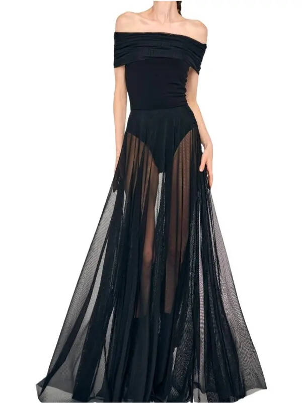 Norma Kamali Off-the-shoulder Sheer Panel Gown - Black