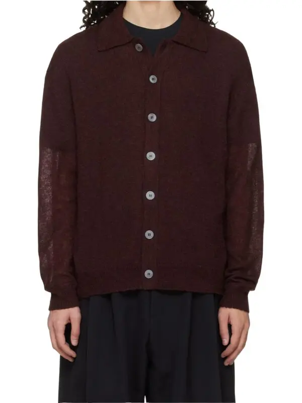 Studio Nicholson Long Sleeve Buttoned Knitwear - Wine Red