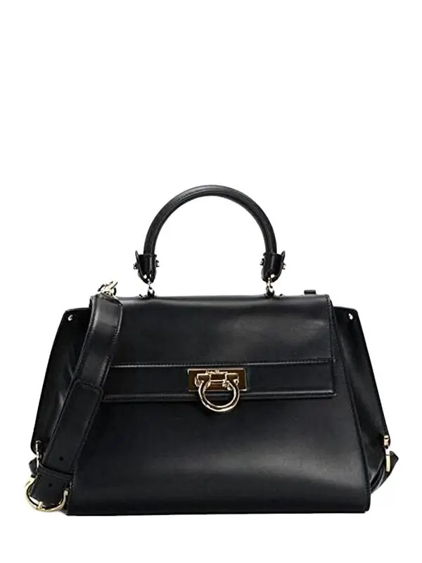 FERRAGAMO Gancini Flip Shoulder Bag - Black