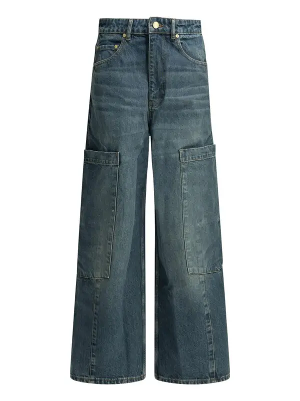 GANNI Baggy Cargo Jeans With Contrast Stitching - Green