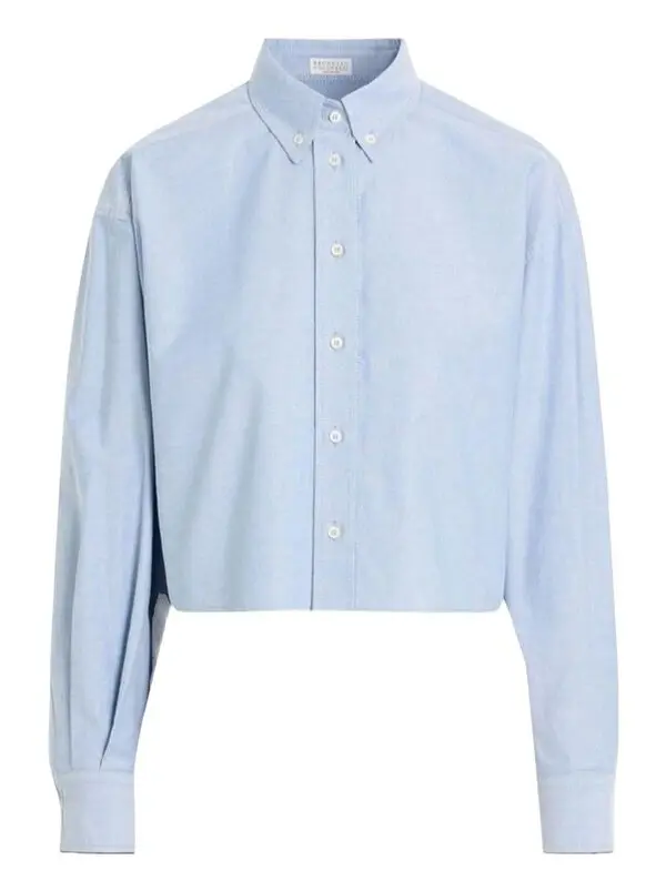 Brunello Cucinelli Cotton Cropped Shirt - Blue