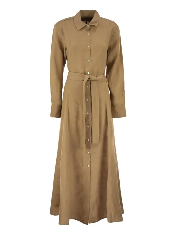 Polo Ralph Lauren Belted Long Shirt Dress - Brown