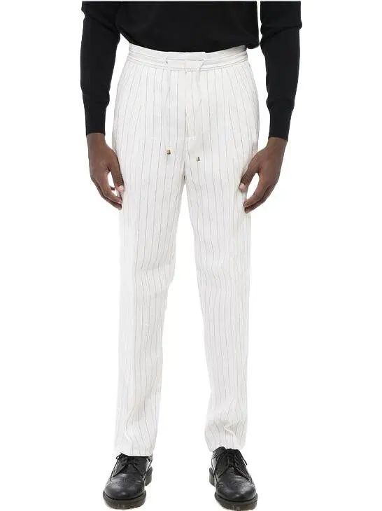 Brunello Cucinelli Tapered-leg Striped Linen Trousers - White