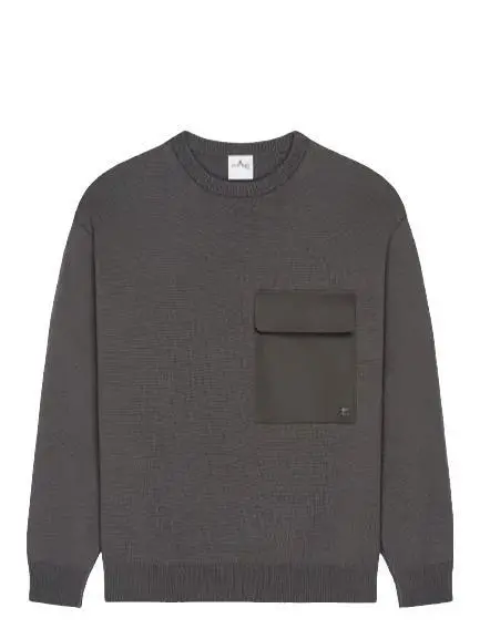 COURREGES Crew Neck Sweater With Chest Pocket - Carbon Black