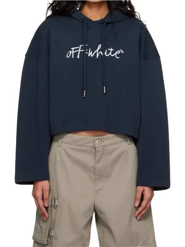 Off-White Embroidered Logo Cropped Hoodie - Night Sky Blue