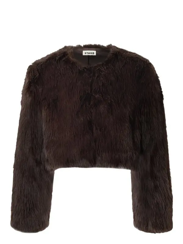 Staud Casmira Cropped Faux Fur Jacket - Brown