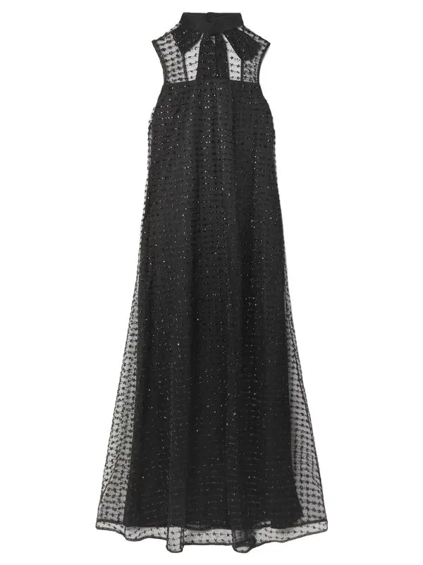 Staud Albee Beaded Tulle Maxi Dress - Black