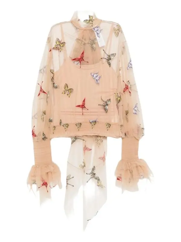 Blumarine Long-sleeved Cover-up With Butterfly Embroidery - Beige