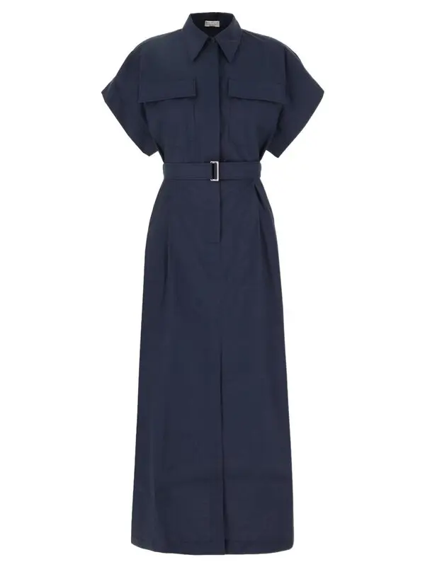 Brunello Cucinelli Belted Short-sleeve Dress - Blue