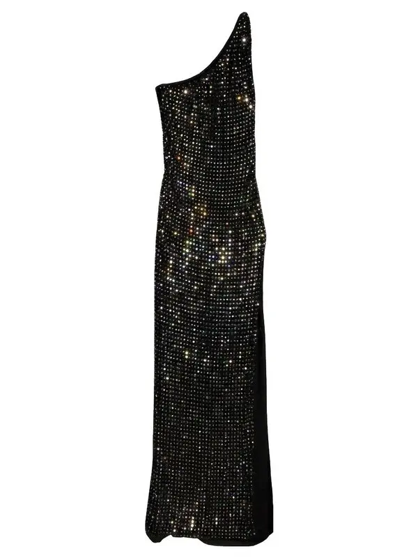 Gucci One-shoulder Crystal Embroidered Dress - Black