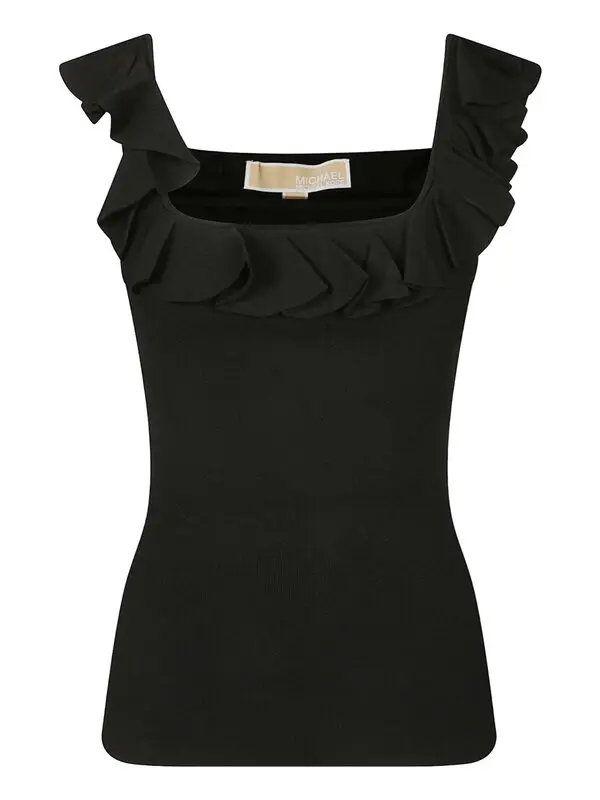 Michael Kors Ruffled Square Neck Sleeveless Knit Top - Black