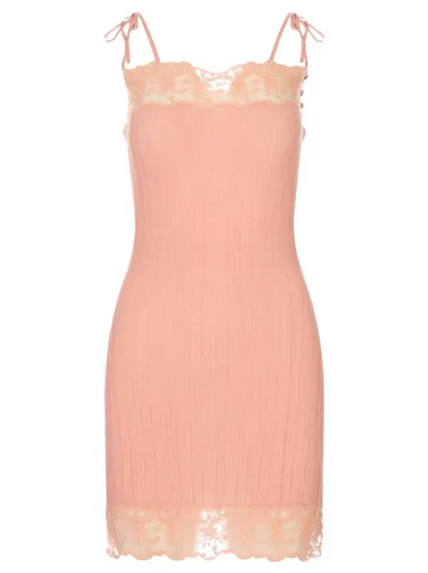 Chloé Ribbed-knit Lace-trimmed Mini Dress - Pink