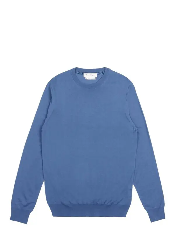 FERRAGAMO Round Neck Long Sleeve Sweater - Blue