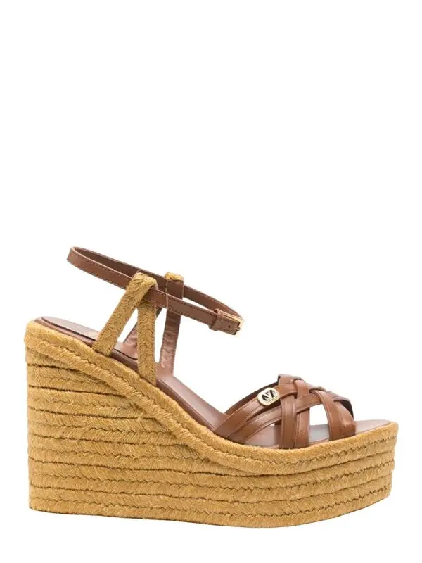 Valentino Garavani Leather Wedge Sandals With Vlogo Detail - Brown