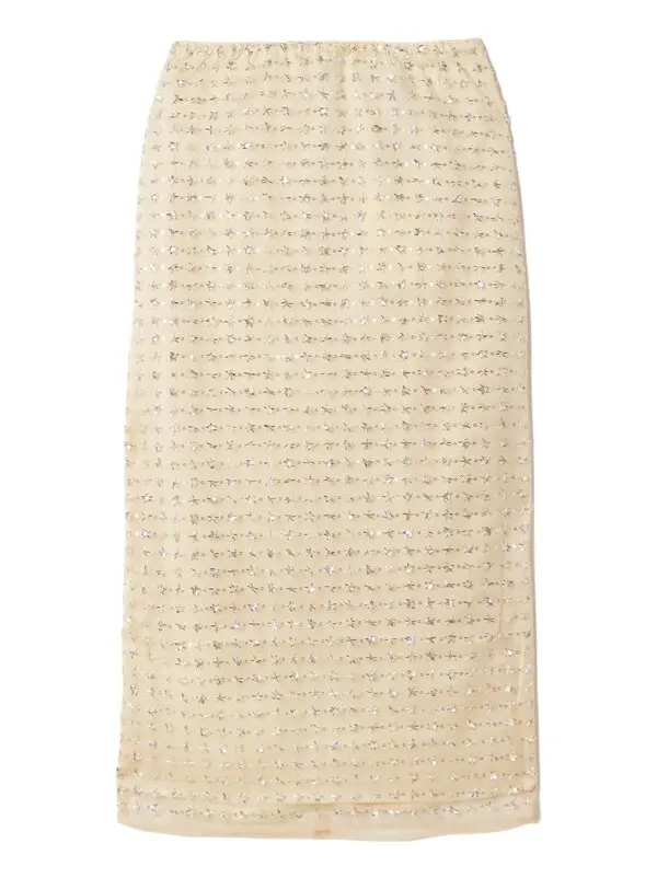Staud Embellished Tulle Midi Skirt - Cream