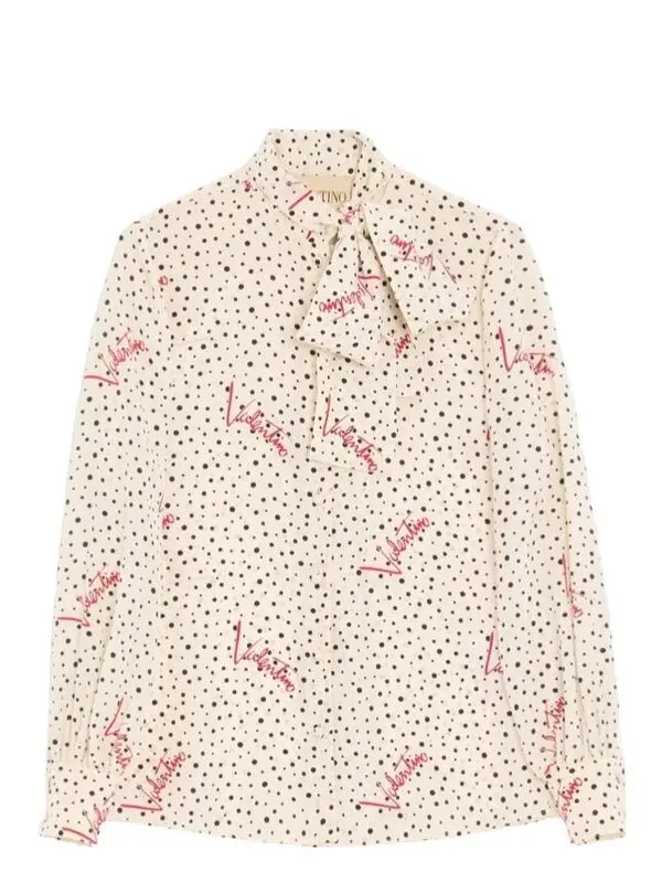 Valentino Garavani Polka Dot Crepe De Chine Shirt With Scarf Detail - White