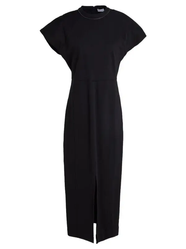 Brunello Cucinelli Short Sleeve Pencil Dress With Slit Skirt - Black