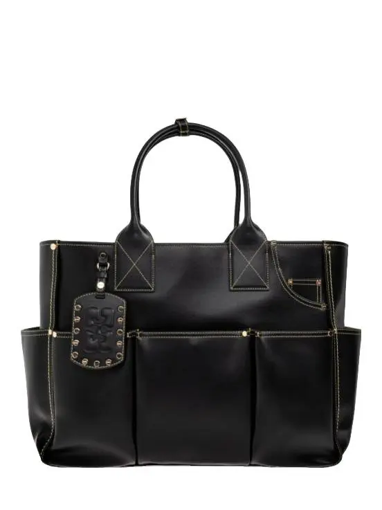 GANNI Logo-tag Multi-pocket Tote Bag - Black