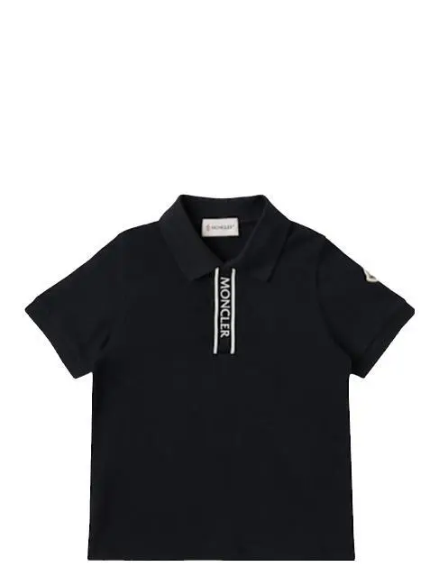 Moncler Logo Trimmed Cotton Piquet Polo Shirt - Black
