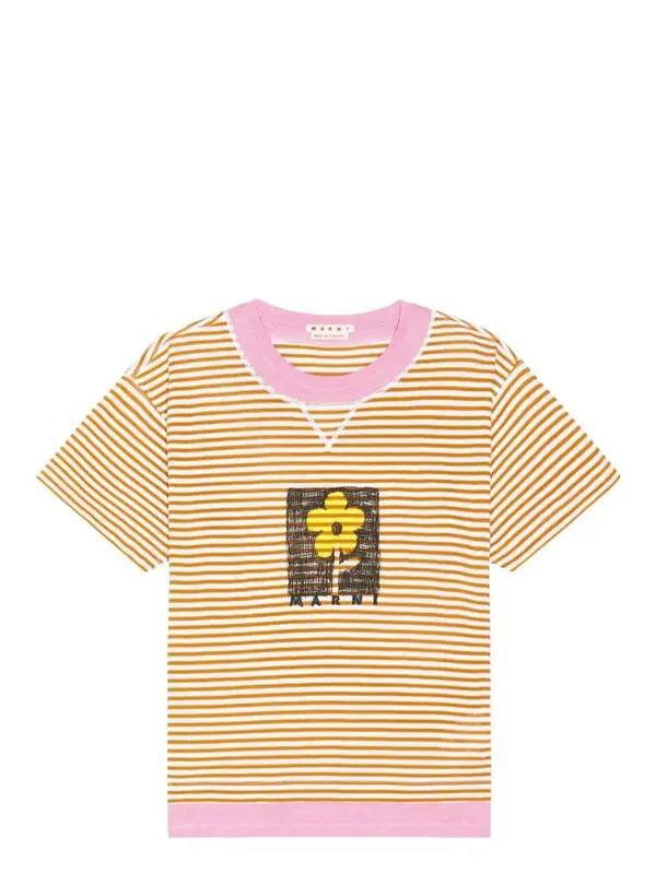 Marni Stripe-pattern Floral-print T-shirt - Multicolor