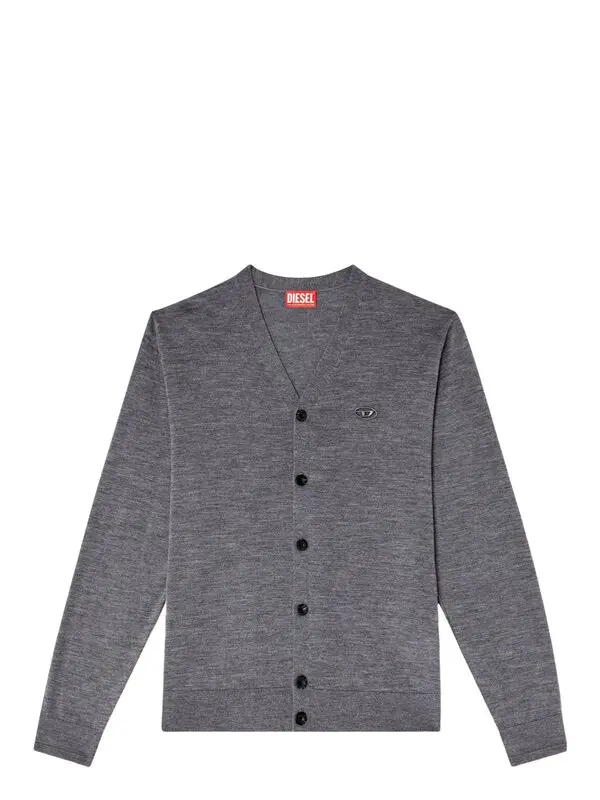 DIESEL® Buttoned V-neck Cardigan With Cut-out Logo - Grey